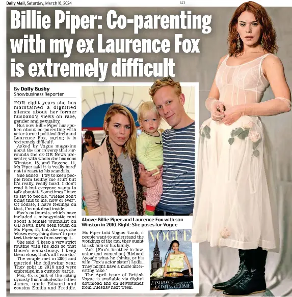 Billie Piper: Co-parenting with my ex Laurence Fox is extremely difficult - PressReader