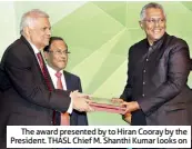 Hiran Cooray honoured with THASL Lifetime Achievemen­t Award - PressReader
