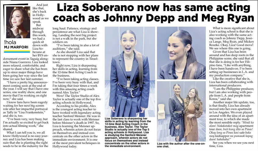 Liza Soberano now has same acting coach as Johnny Depp and Meg Ryan - PressReader
