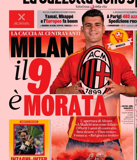 MILAN il èMORATA L’apertura di Alvaro «A Madrid non sono felice» Offerti 3 anni di contratto ...