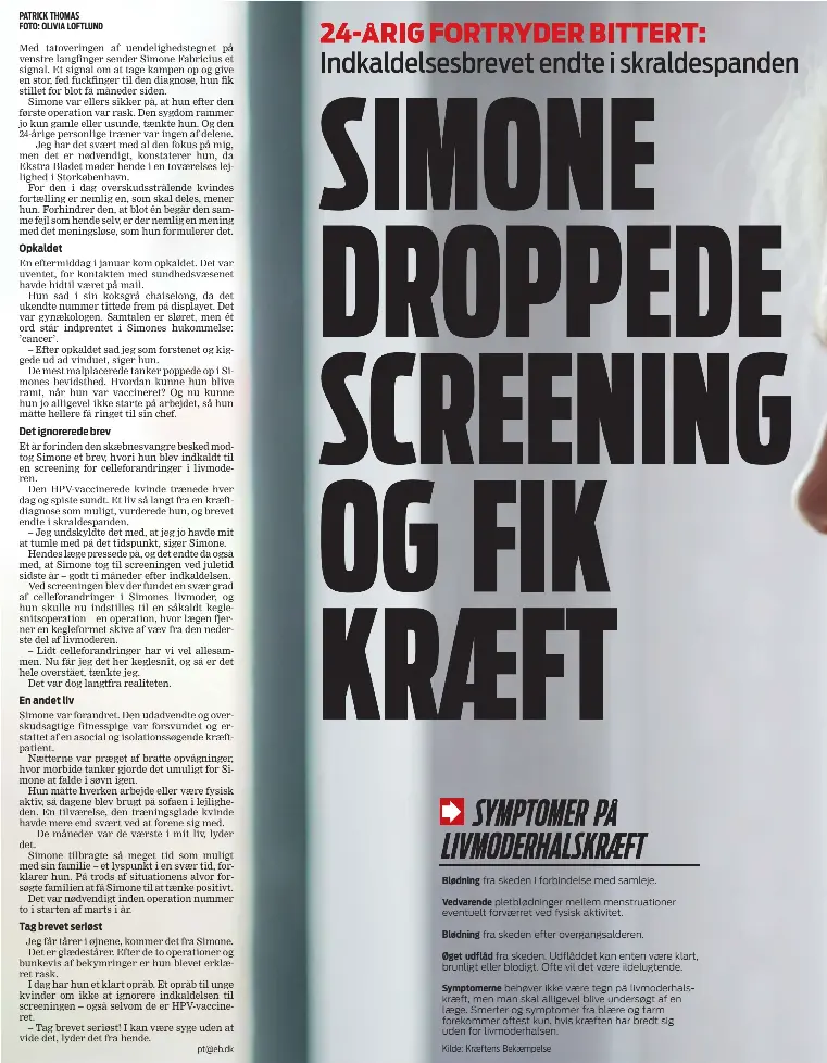 SIMONE DROPPEDE SCREENING OG FIK KRÆFT - PressReader