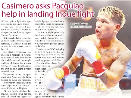 Casimero asks Pacquiao help in landing Inoue fight - PressReader