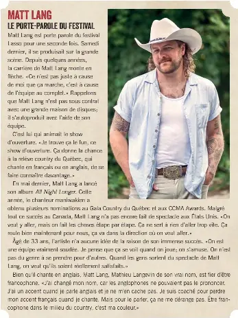 MATT LANG LE PORTE-PAROLE DU FESTIVAL - PressReader