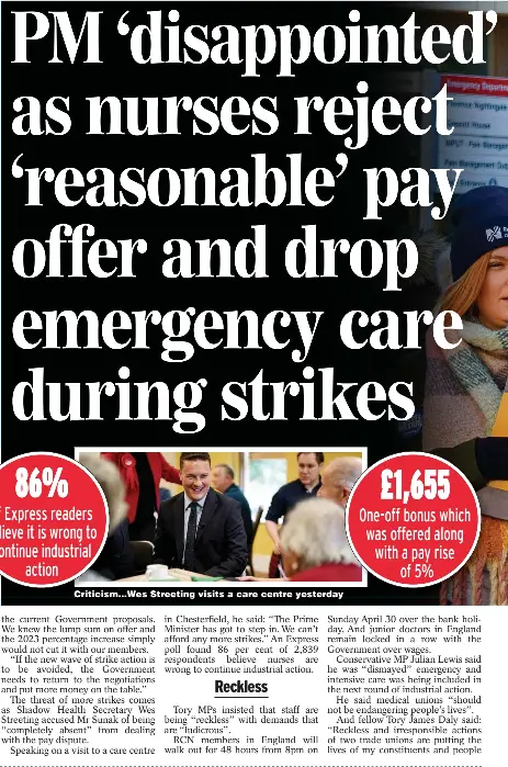 PM ‘disappoint­ed’ as nurses reject ‘reasonable’ pay offer and drop emergency care during ...