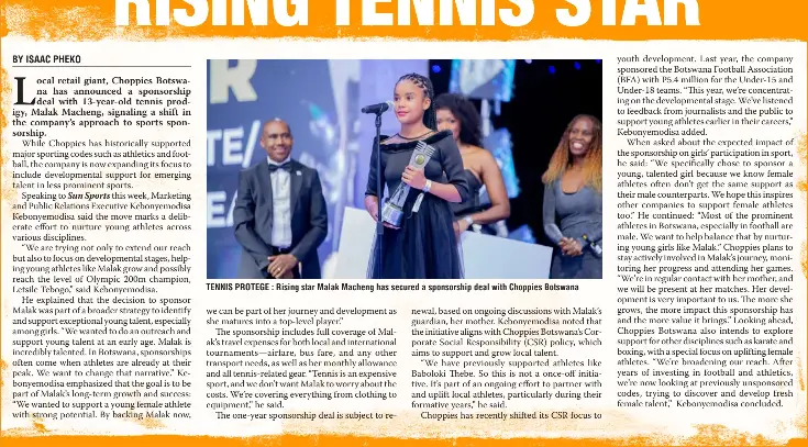 CHOPPIES SPONSORS RISING TENNIS STAR - PressReader