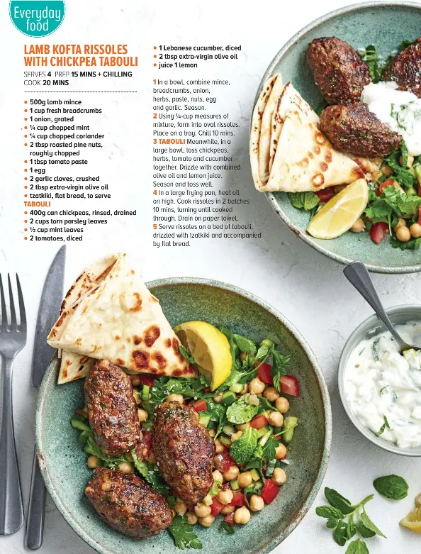LAMB KOFTA RISSOLES WITH CHICKPEA TABOULI - PressReader
