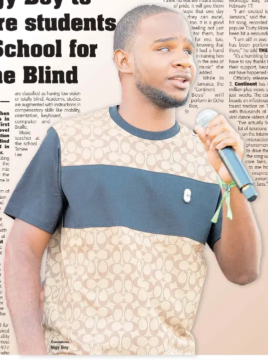 Nigy Boy to inspire students at School for the Blind - PressReader