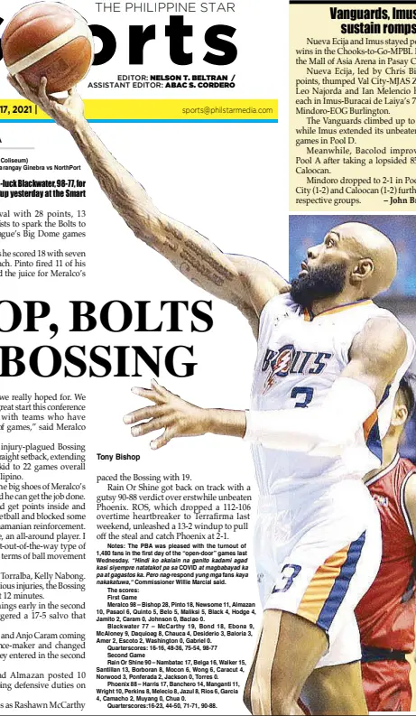 BISHOP, BOLTS RAP BOSSING - PressReader