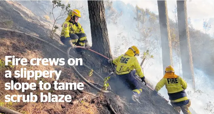 Fire crews on a slippery slope to tame scrub blaze - PressReader