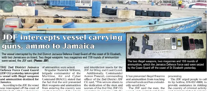 JDF intercepts vessel carrying guns, ammo to Jamaica - PressReader