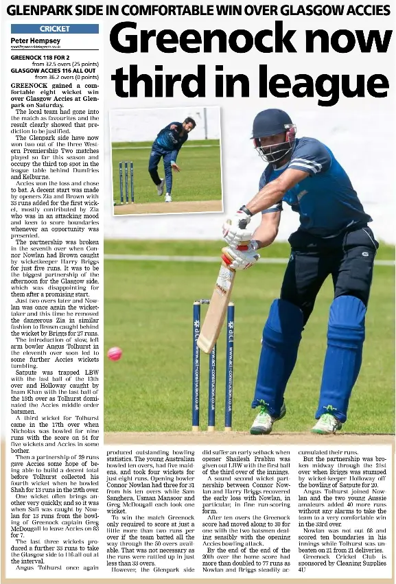 Greenock now third in league - PressReader