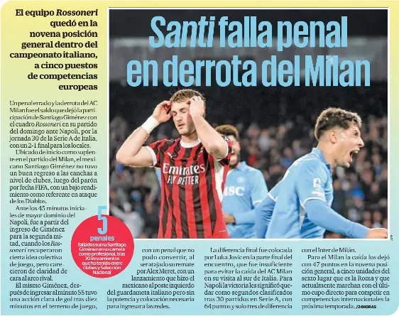 Santi falla penal en derrota del Milan - PressReader
