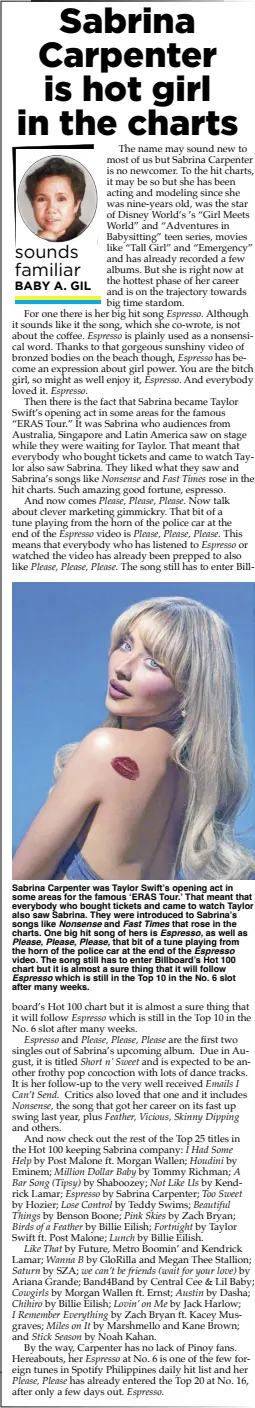 Sabrina Carpenter is hot girl in the charts - PressReader