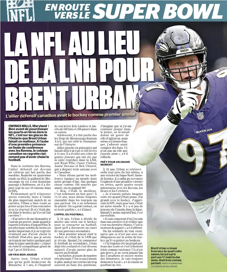LA NFL AU LIEU DE LA LNH POUR BRENT URBAN - PressReader