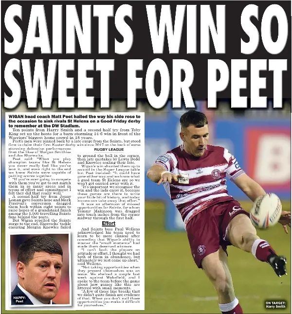 WIGAN head coach Matt Peet hailed the way his side rose to the occasion ...