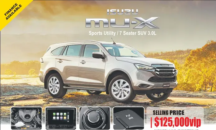 A powerful and reliable SUV Isuzu MUX is available at Carpenters Motors showrooms in Fiji ...