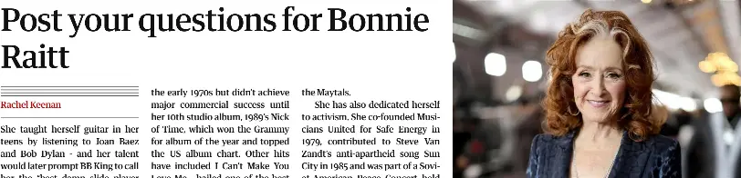 Post your questions for Bonnie Raitt - PressReader